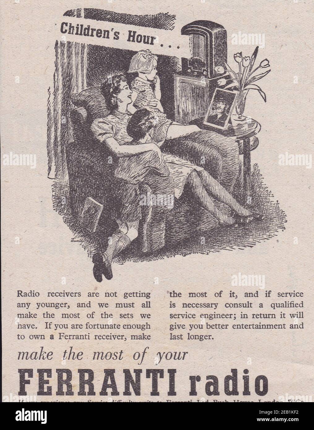 Vintage newspaper advert for Ferranti Radio 1940s Stock Photo - Alamy