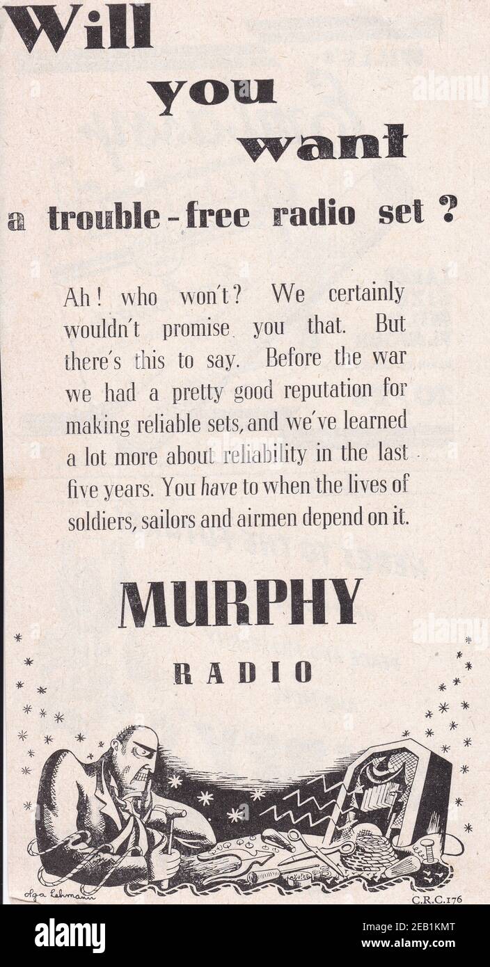 Vintage newspaper advert for Murphy Radio 1940s Stock Photo - Alamy