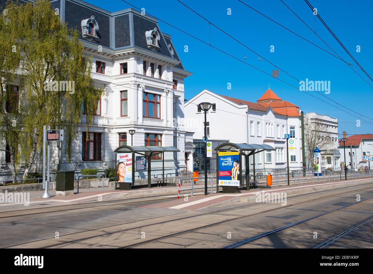 Rostock Germany - April 22. 2018: Tram station and old buildings Stock ...