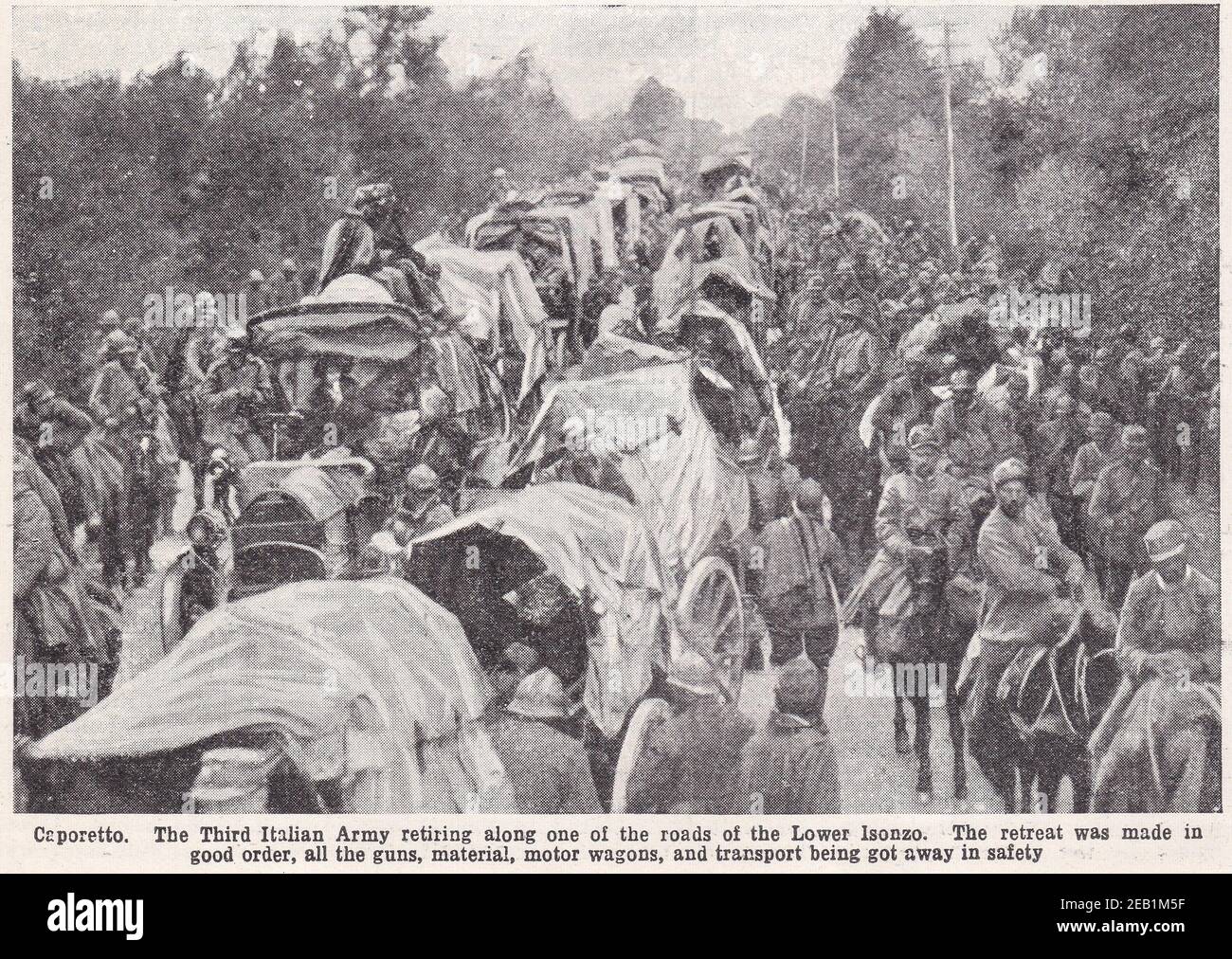 Caporetto. The Third Italian Army retiring along one of the roads of ...