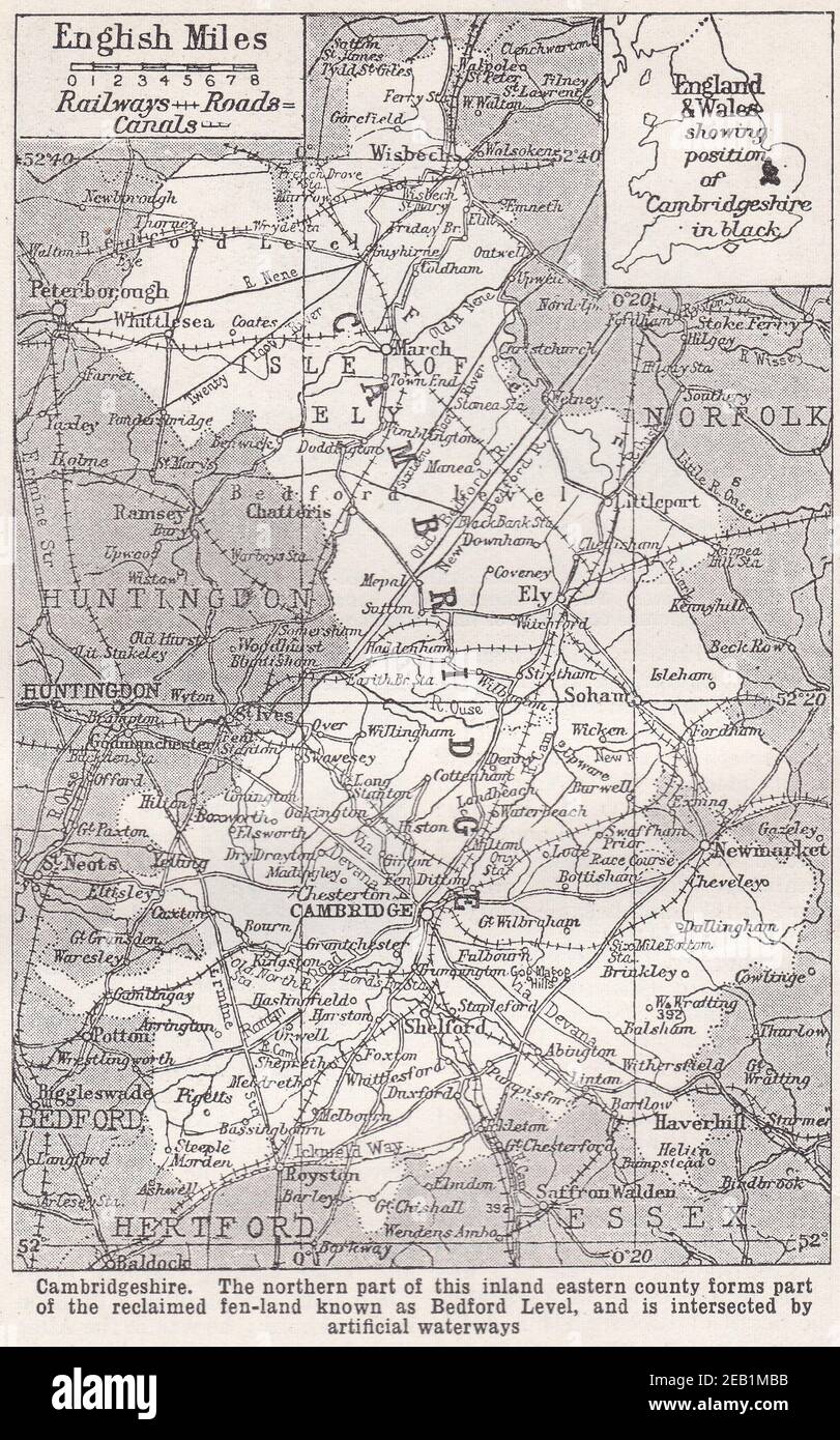 Vintage map of Cambridgeshire: The northern part of this inland eastern ...