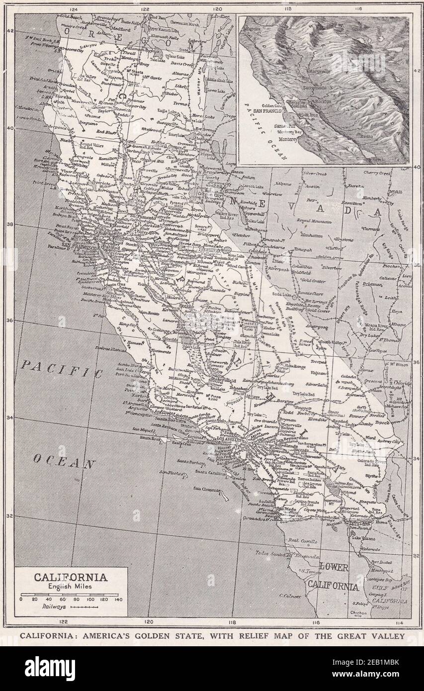 Vintage map of California: America's Golden State, with relief map of ...