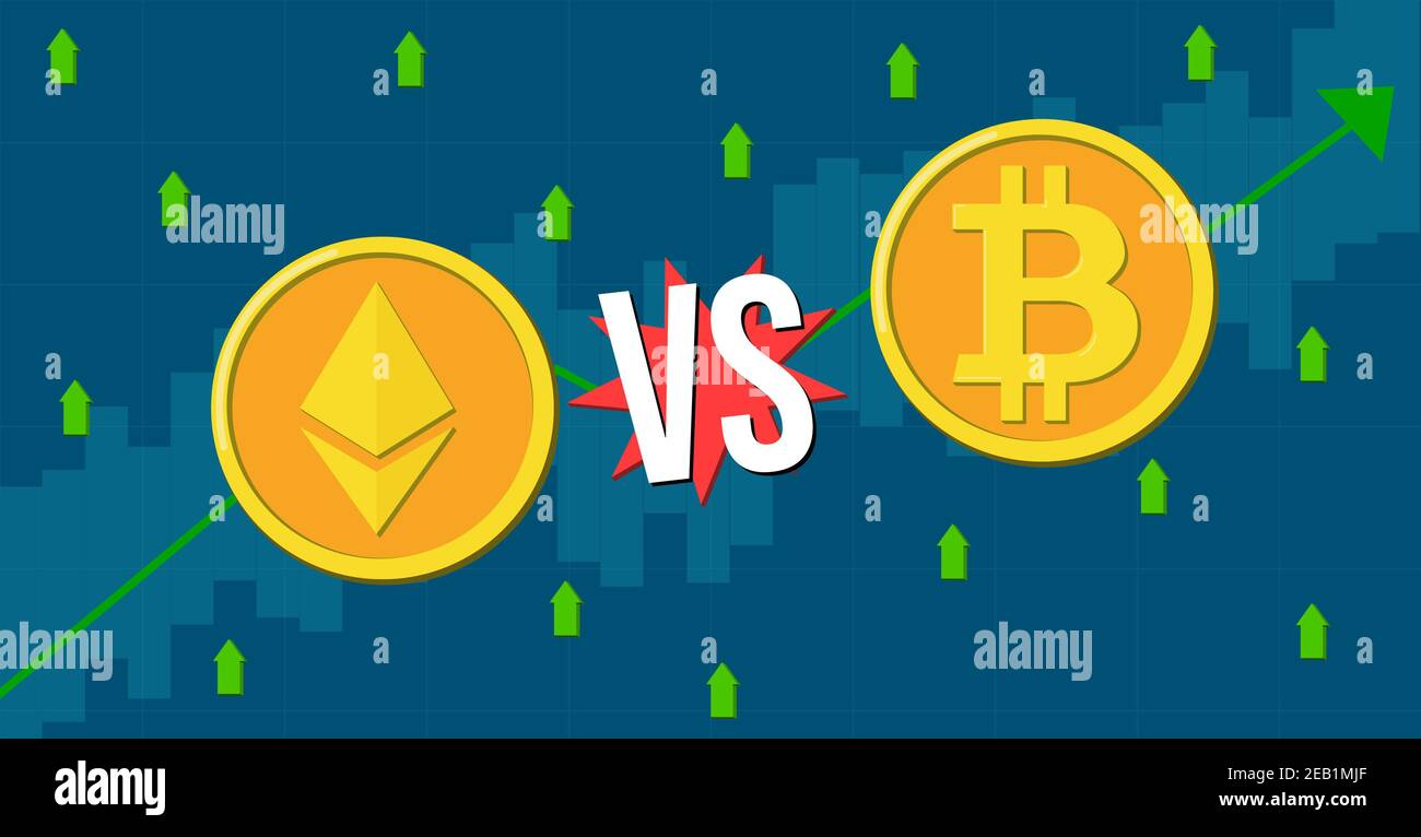 Vector illustration showing bitcoin vs ether with a chart graph in the ... Vector illustration showing bitcoin vs ether with a chart graph in the ...