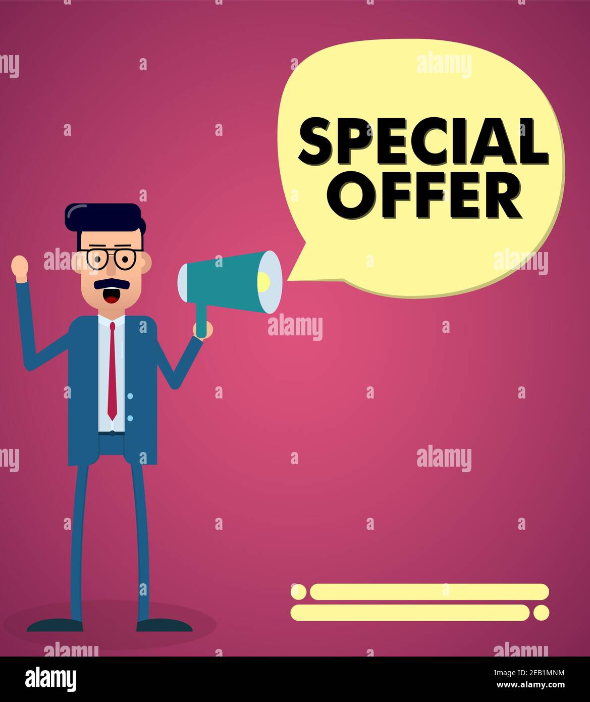 Vector illustration of a businessman with a megaphone shouting an offer ...