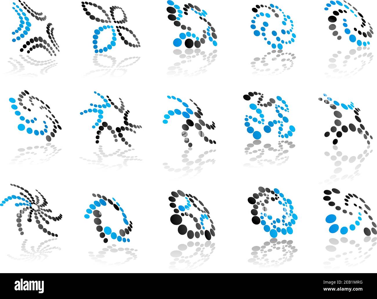 Abstract 3d volume icons set in dotted style with shadows for business ...