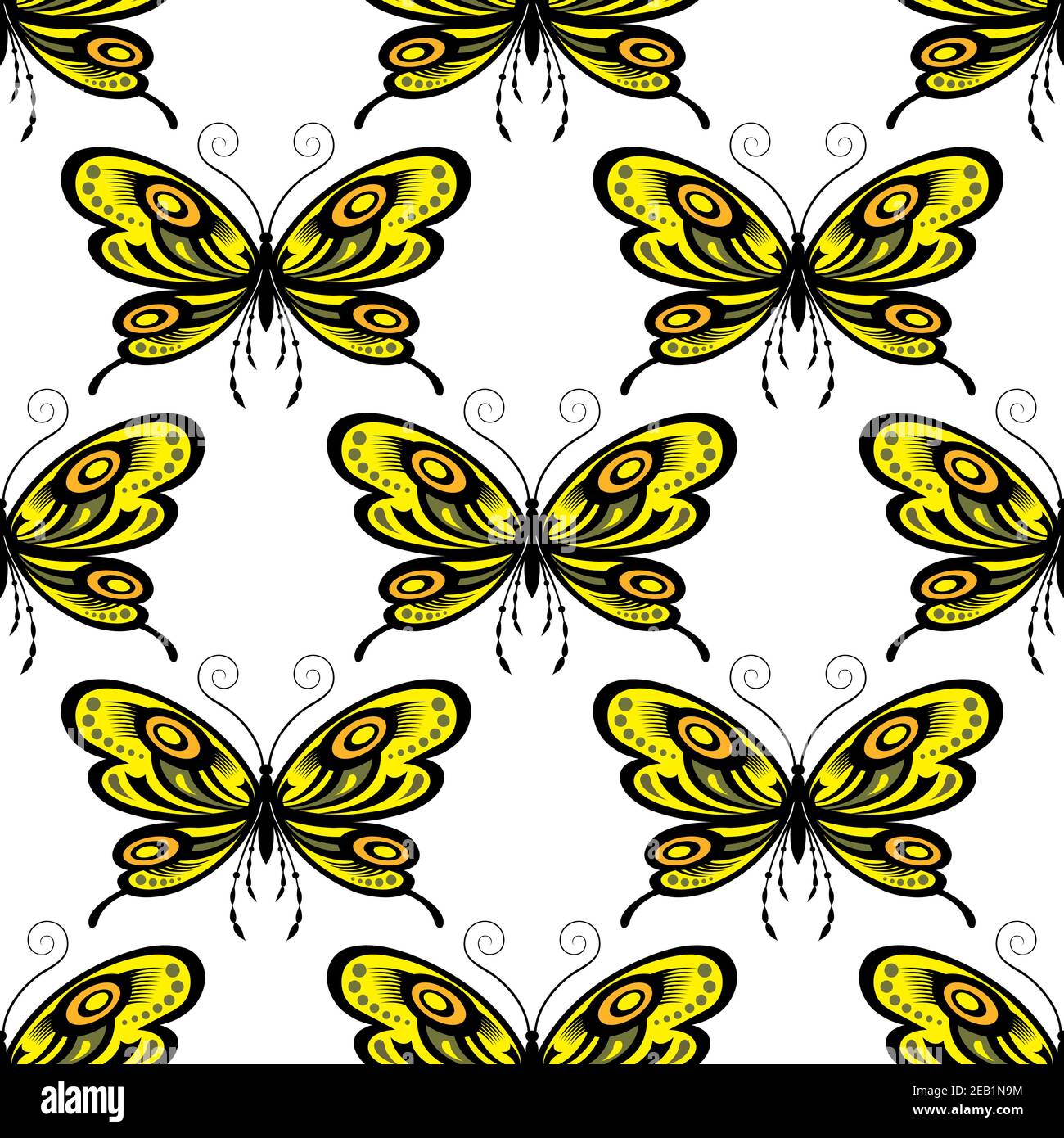 Butterflies seamless pattern showing fragile insects with bright yellow ...