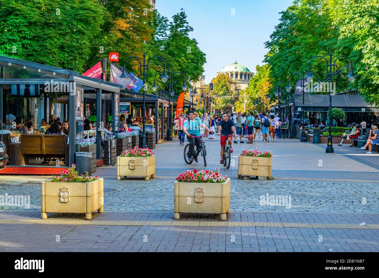 SOFIA, BULGARIA, SEPTEMBER 2, 2018: People are walking on Vitosha boulevard in Sofia, Bulgaria ...
