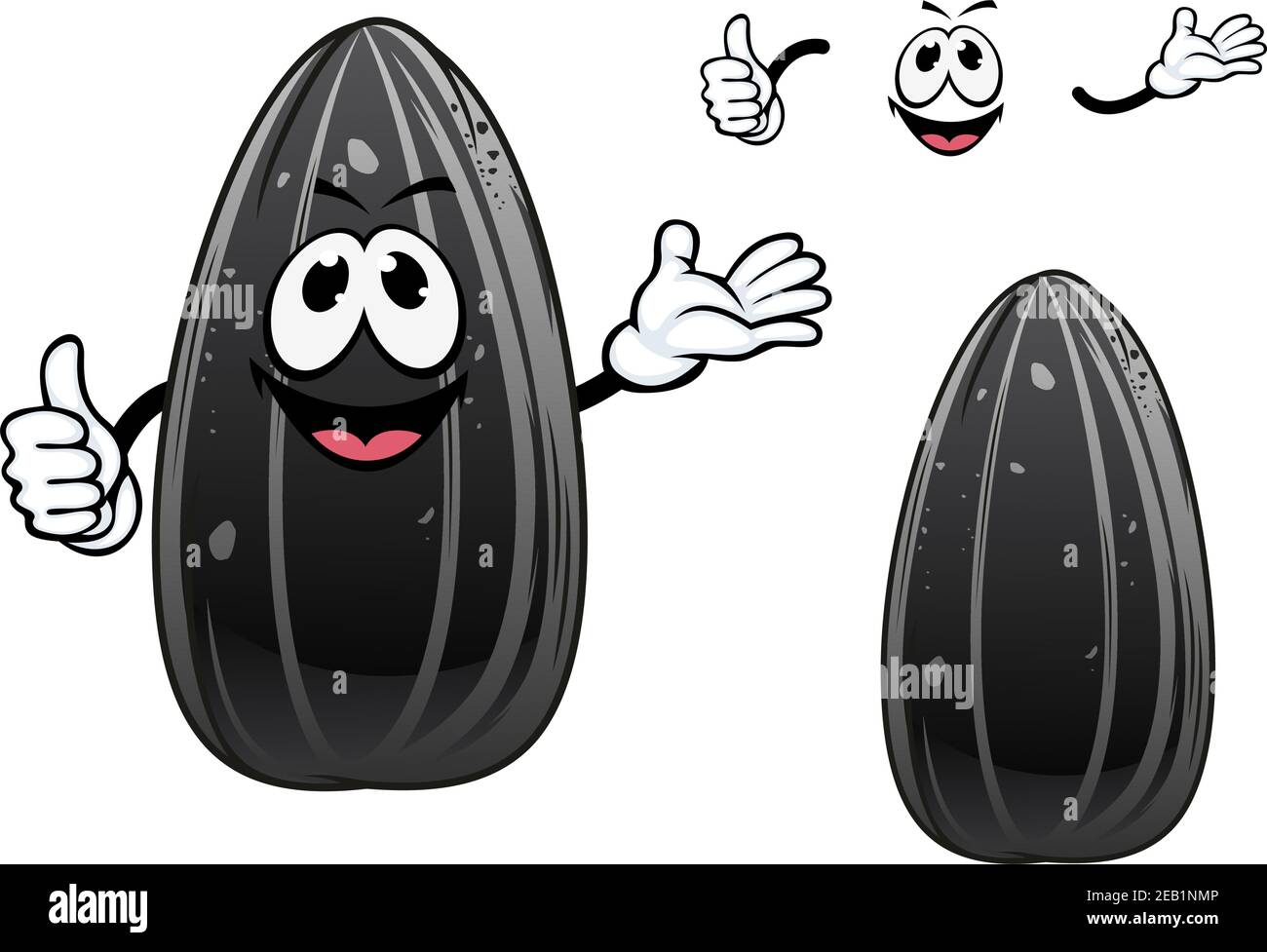 Sunflower seed cartoon character with black glossy striped peel and ...
