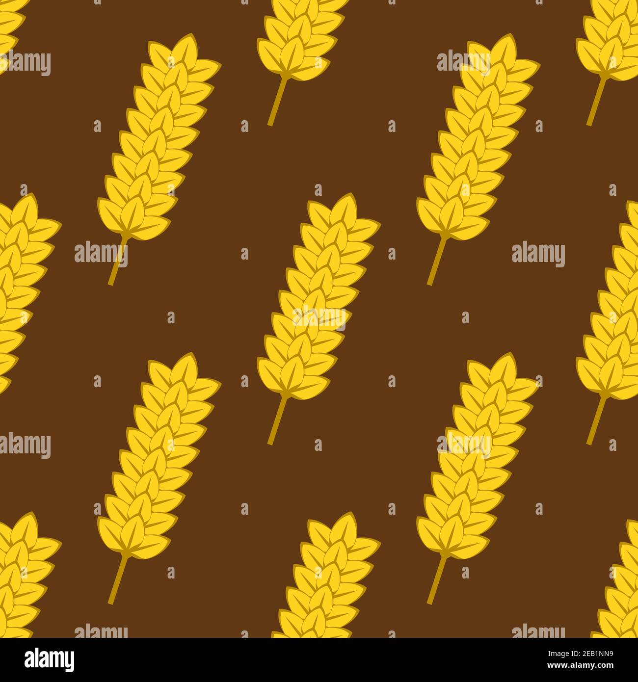 Bright yellow wheat spikes with ripe grains seamless pattern on brown ...