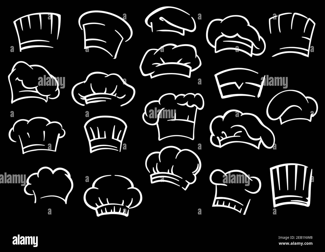 Traditional chef toques or hats in outline sketch style isolated on ...