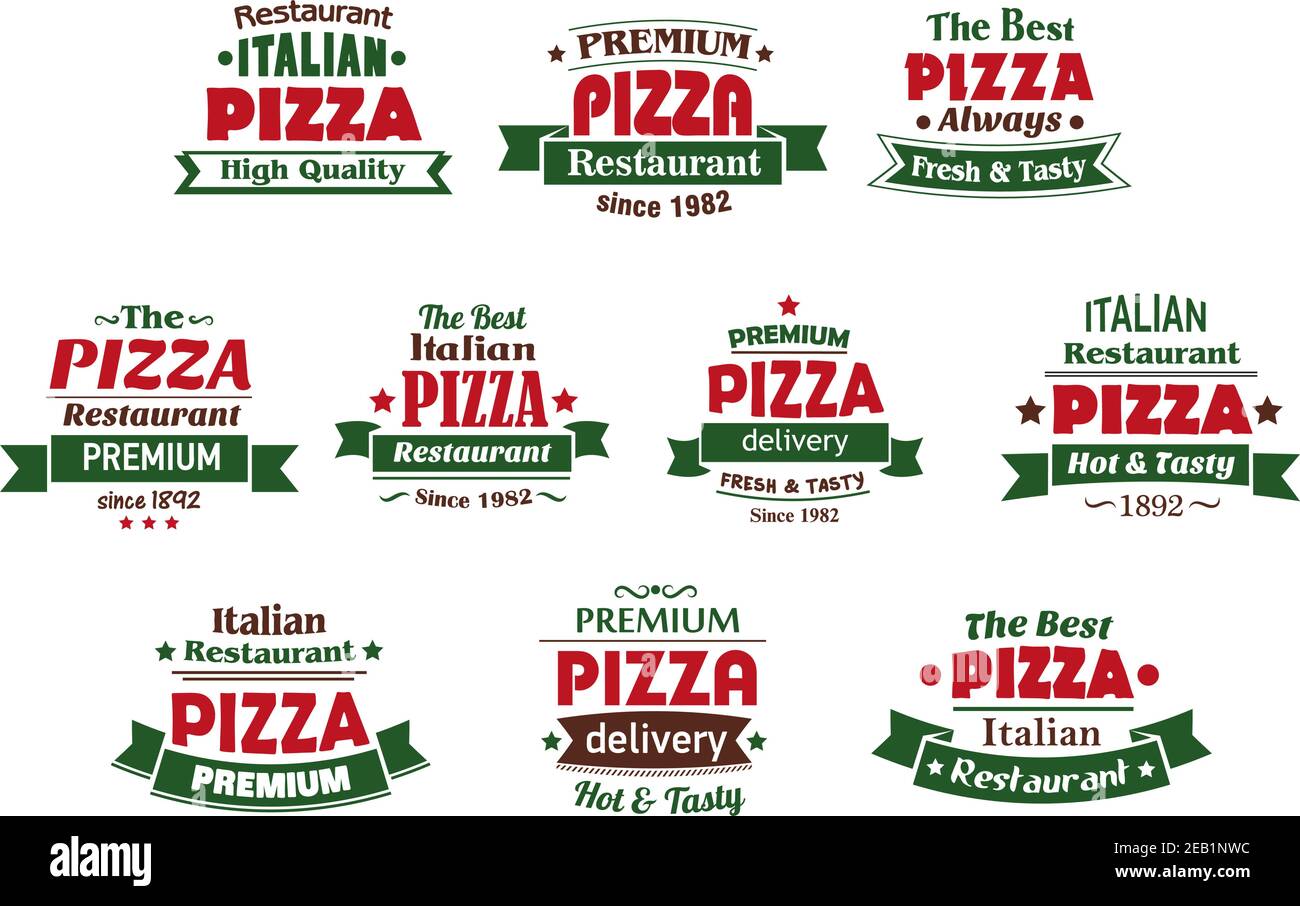Italian premium pizza banners and labels isolated on white background ...