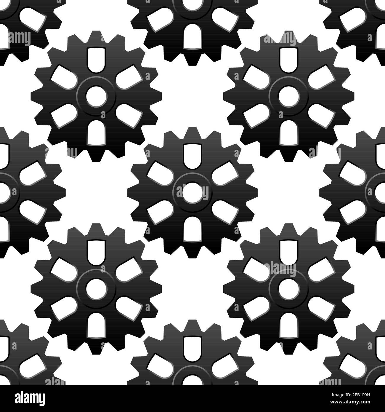Mechanical cogwheels black and white sesamless background pattern with repeated motif of gear ...