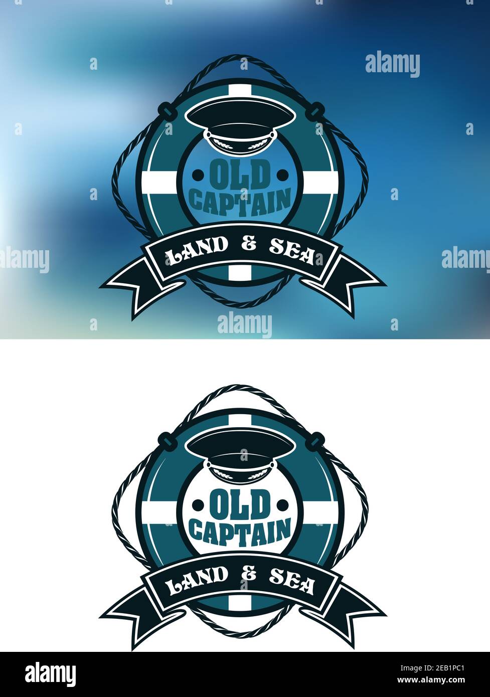 Vintage old captain emblem depicting captain peaked cap in the middle ...