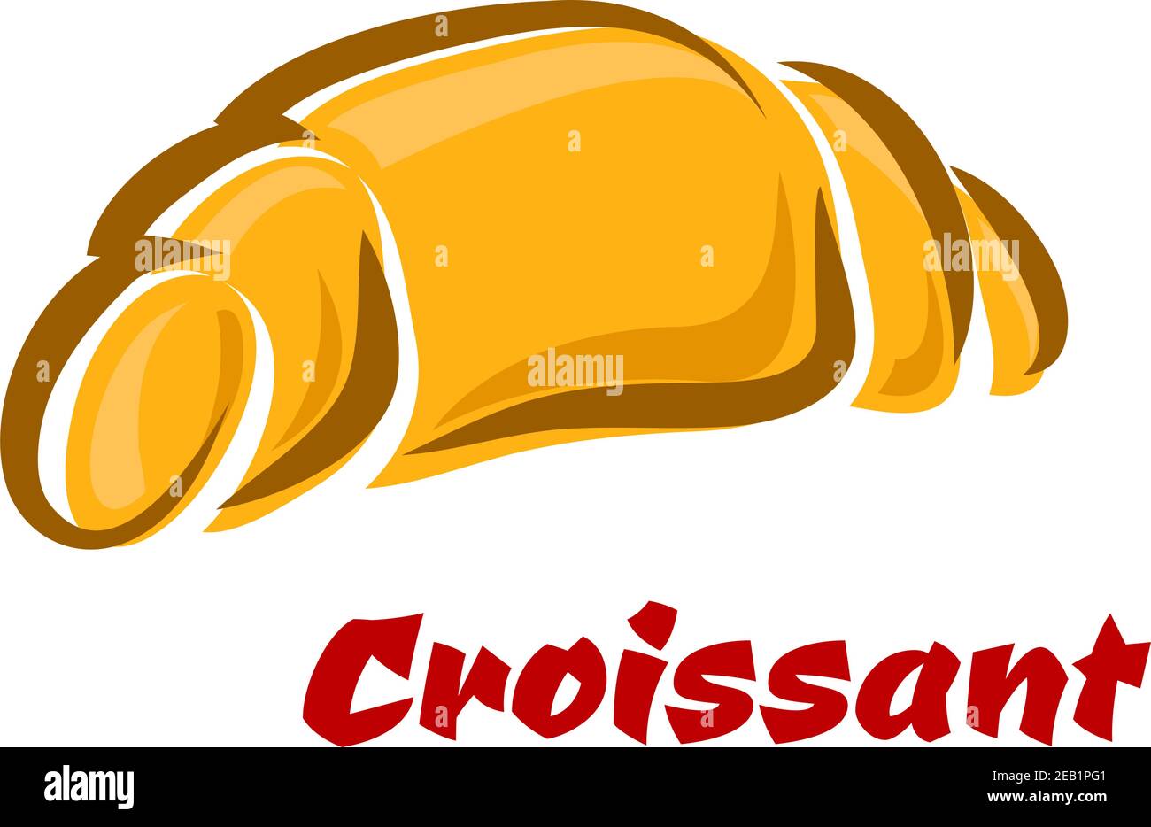 Fresh baked french croissant with golden crispy crust in cartoon style ...