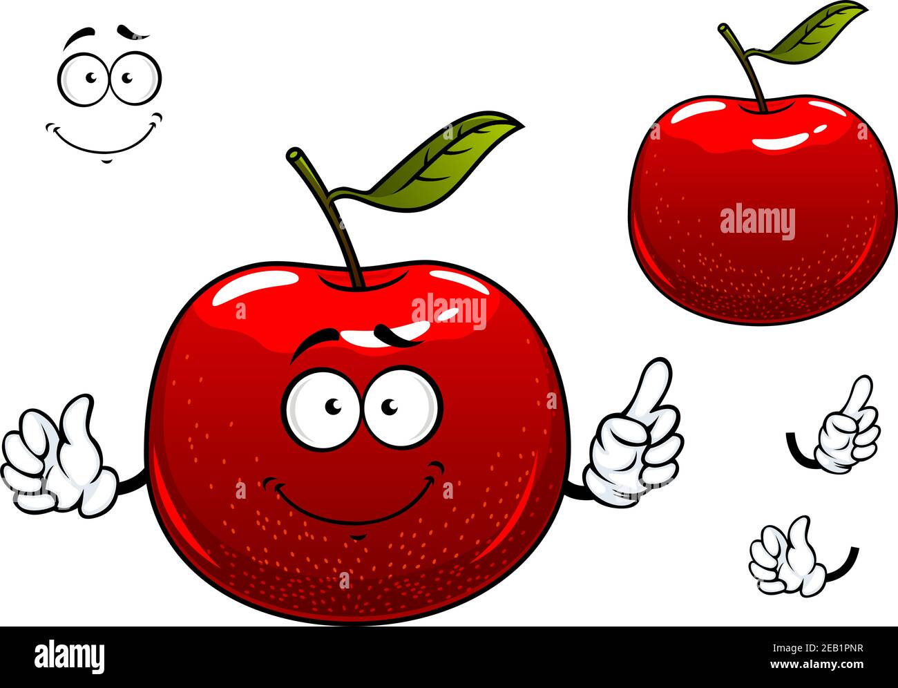 Fresh crunchy red apple fruit cartoon character with glossy peel, green ...