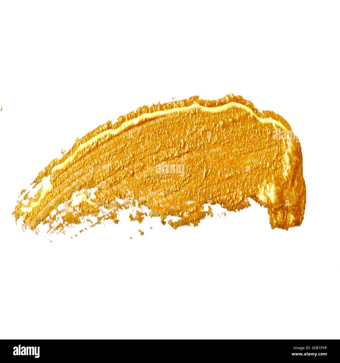 Abstract gold brush smear isolated on white. Golden color stain on ...