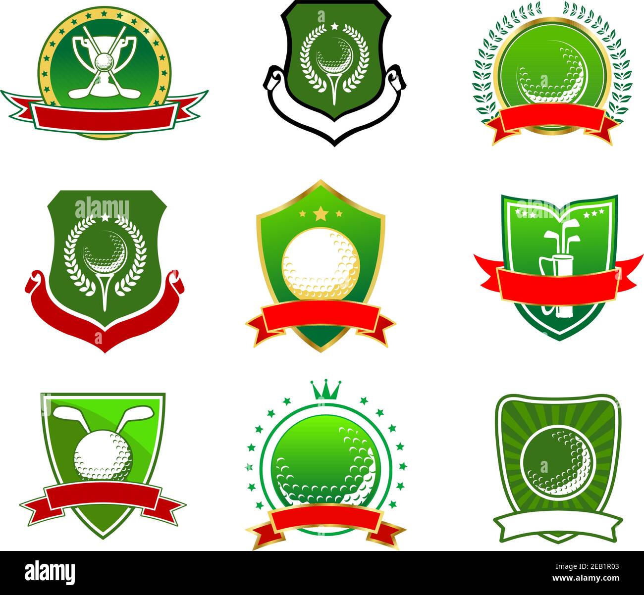 Vintage green golf emblems and logos with crossed clubs, balls and ...