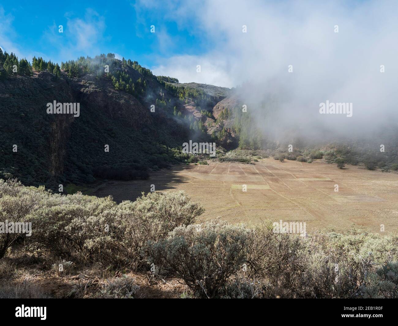 View of Caldera de Los Marteles, prehistoric volcanic crater with ...