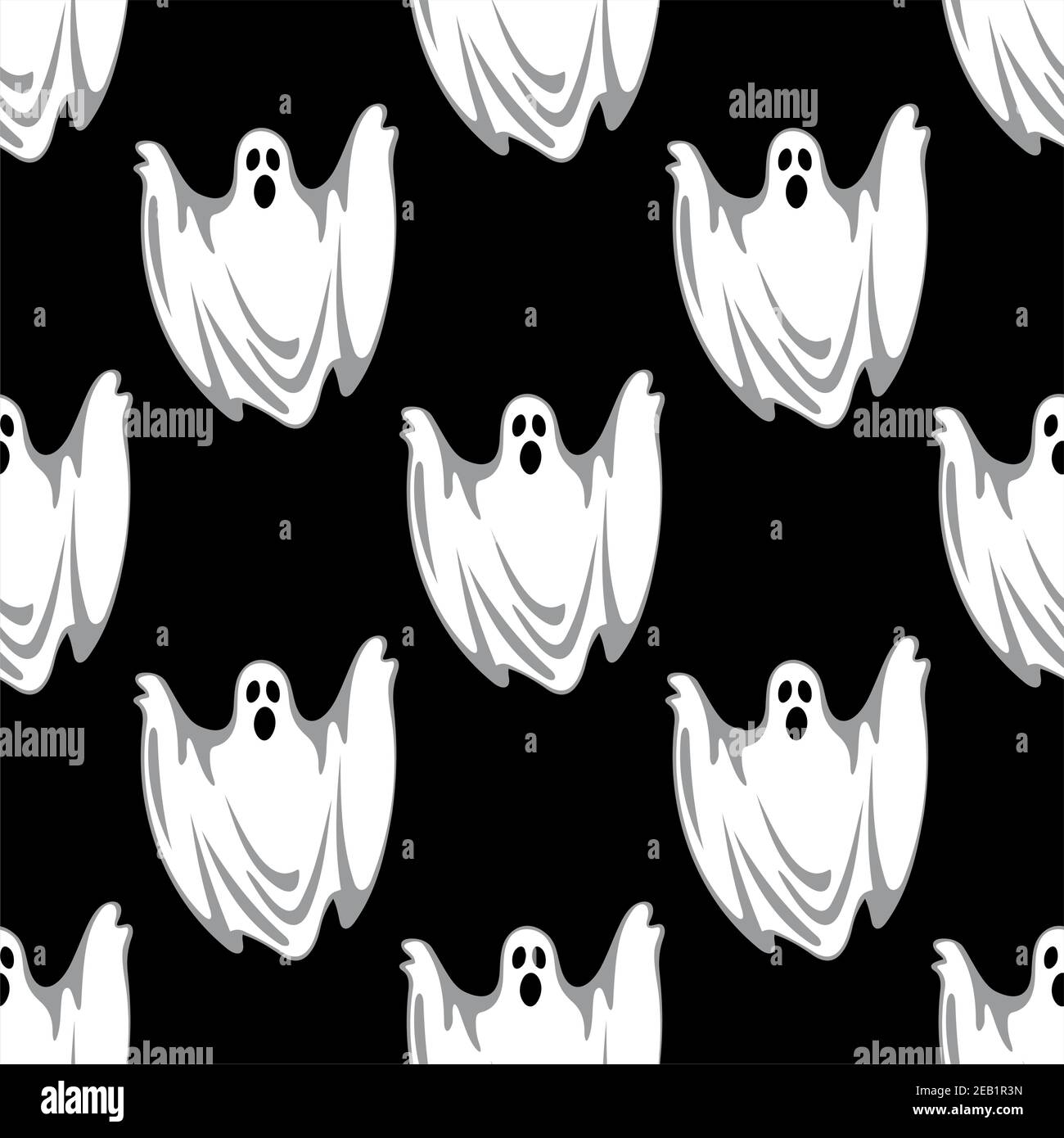 Flying scary ghosts seamless pattern in cartoon style on black ...