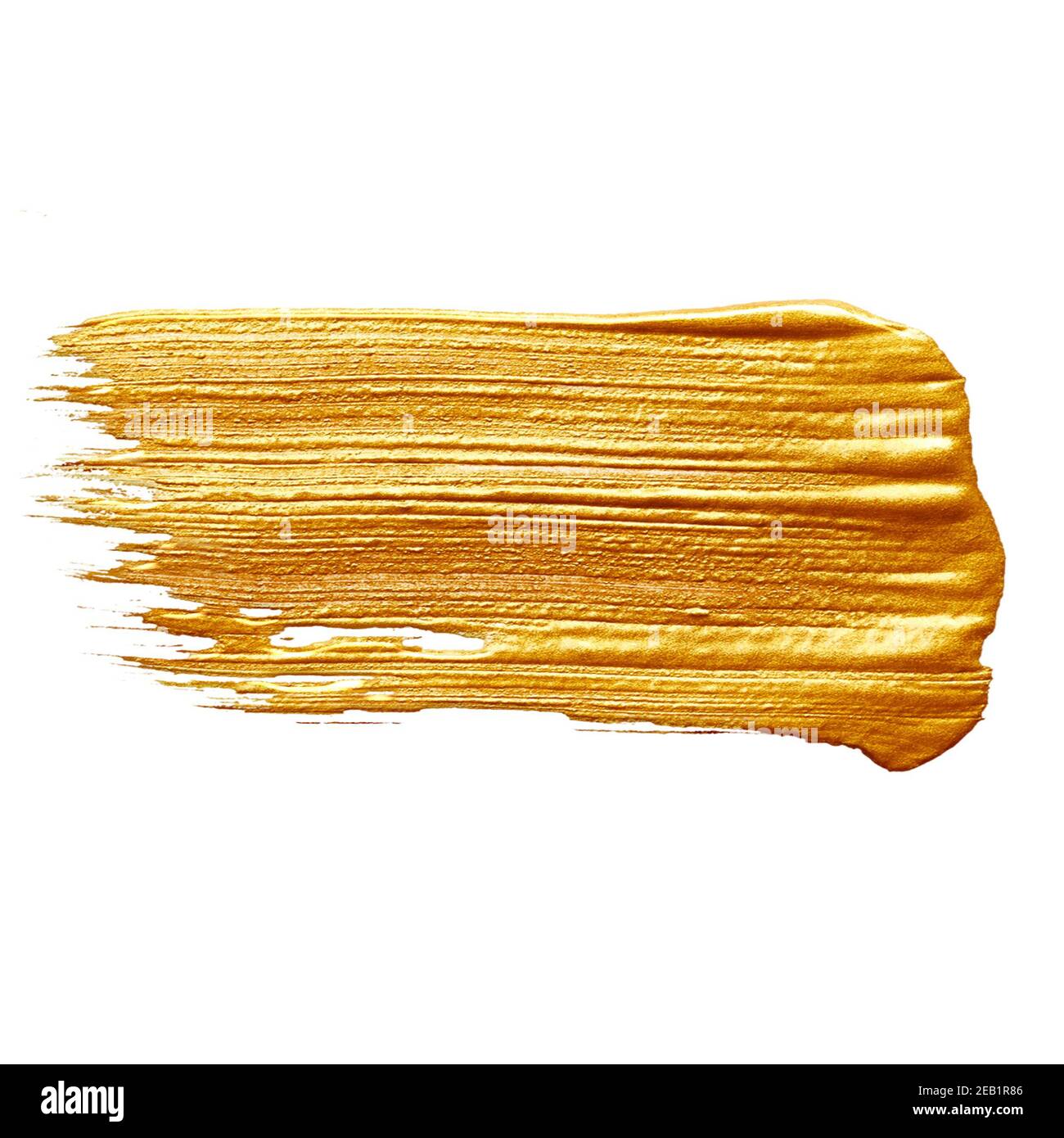 Gold paint brush smear. Golden color stain on white background Stock ...