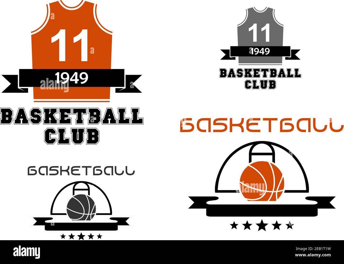 Basketball club emblems and logo depicting basketball court with ball ...