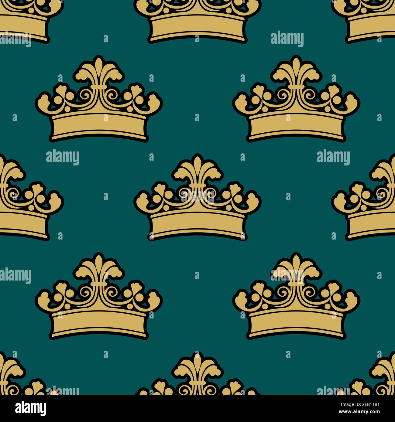 Seamless vintage royal crowns pattern with carved leaves and swirls on ...