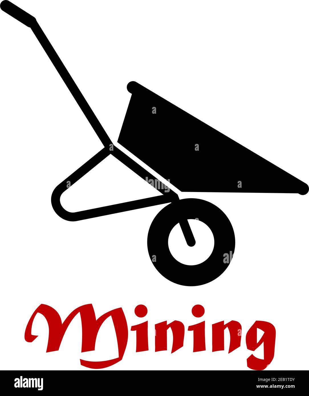 Mining flat concept with black silhouette of empty wheelbarrow isolated ...