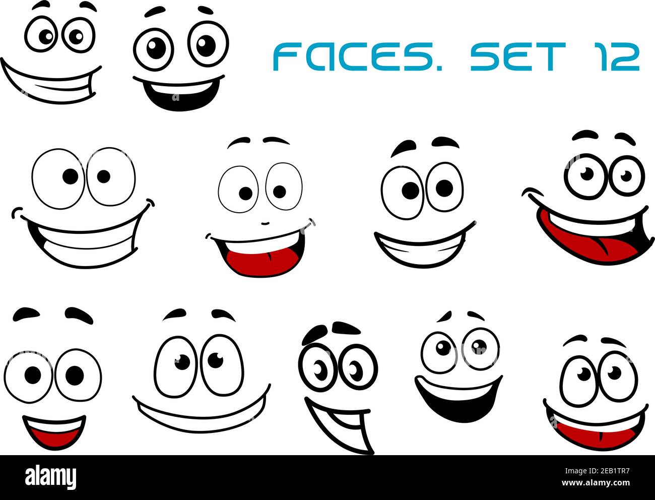 Emotions faces in cartoon style showing happy, joy, fun, glee, laugh ...