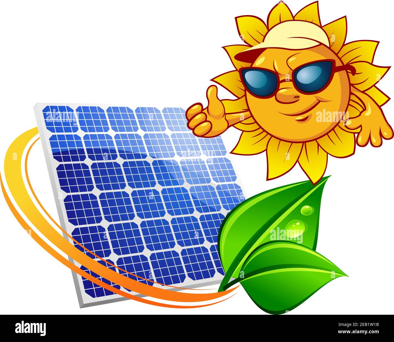 Eco concept in cartoon style depicting blue solar energy panel ...