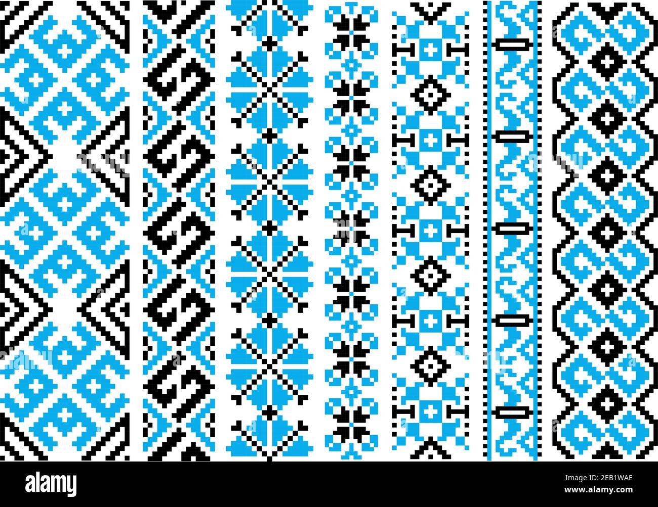 Embroidery seamless pattern with blue and black ethnic geometric ...