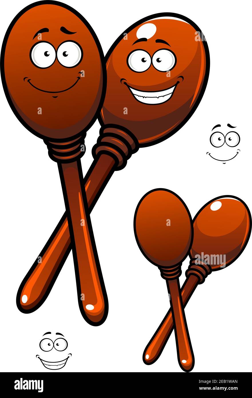 Pair of wooden polished maracas cartoon characters depicting mexican ...