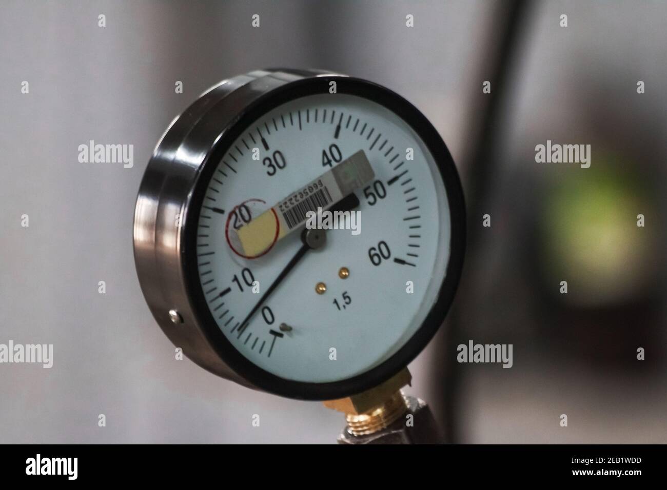 Industrial pressure gauge with dial from 0 to 60 close-up. Industrial ...