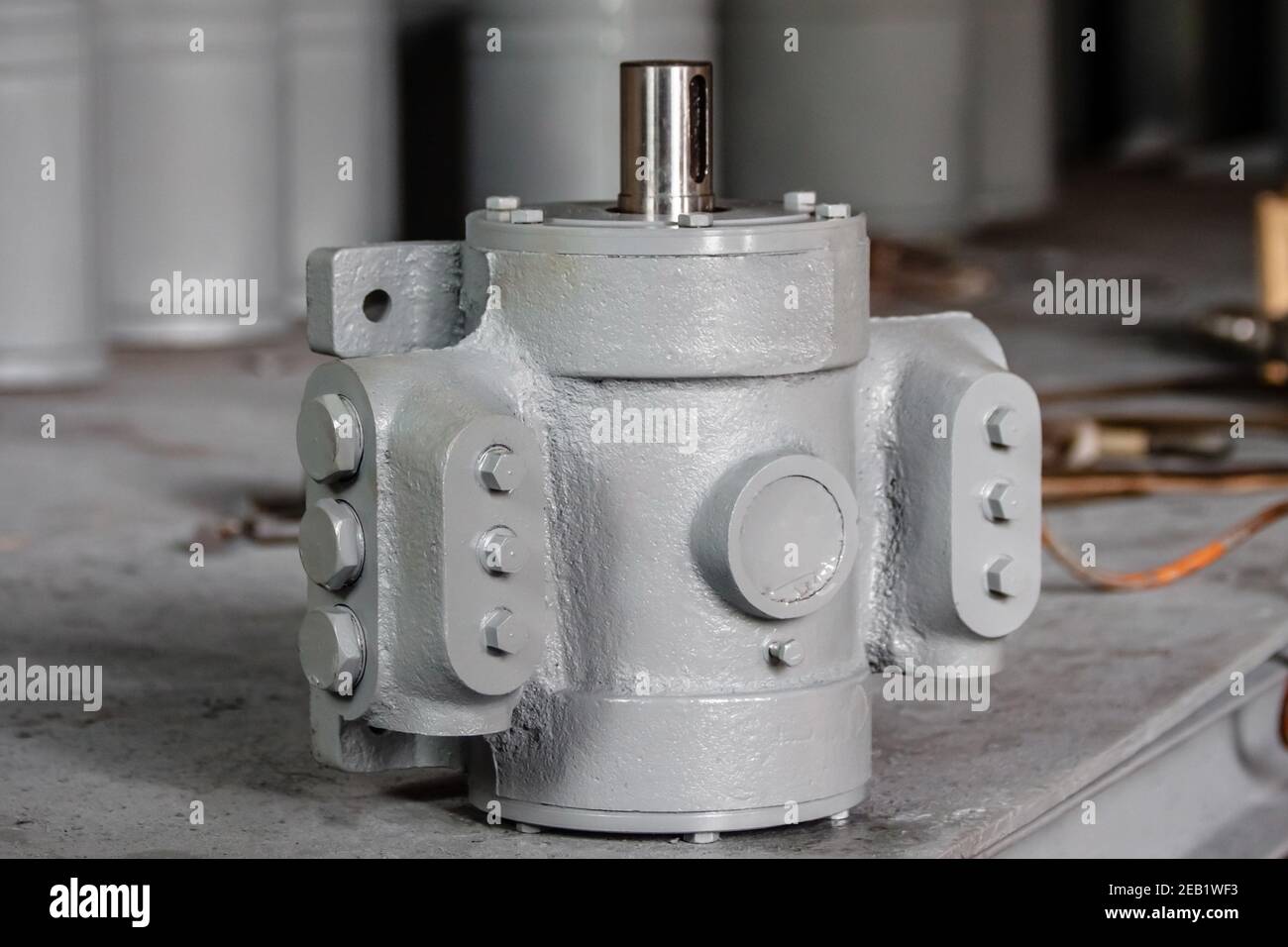 New grey water pump for businesses close-up. Industrial production ...