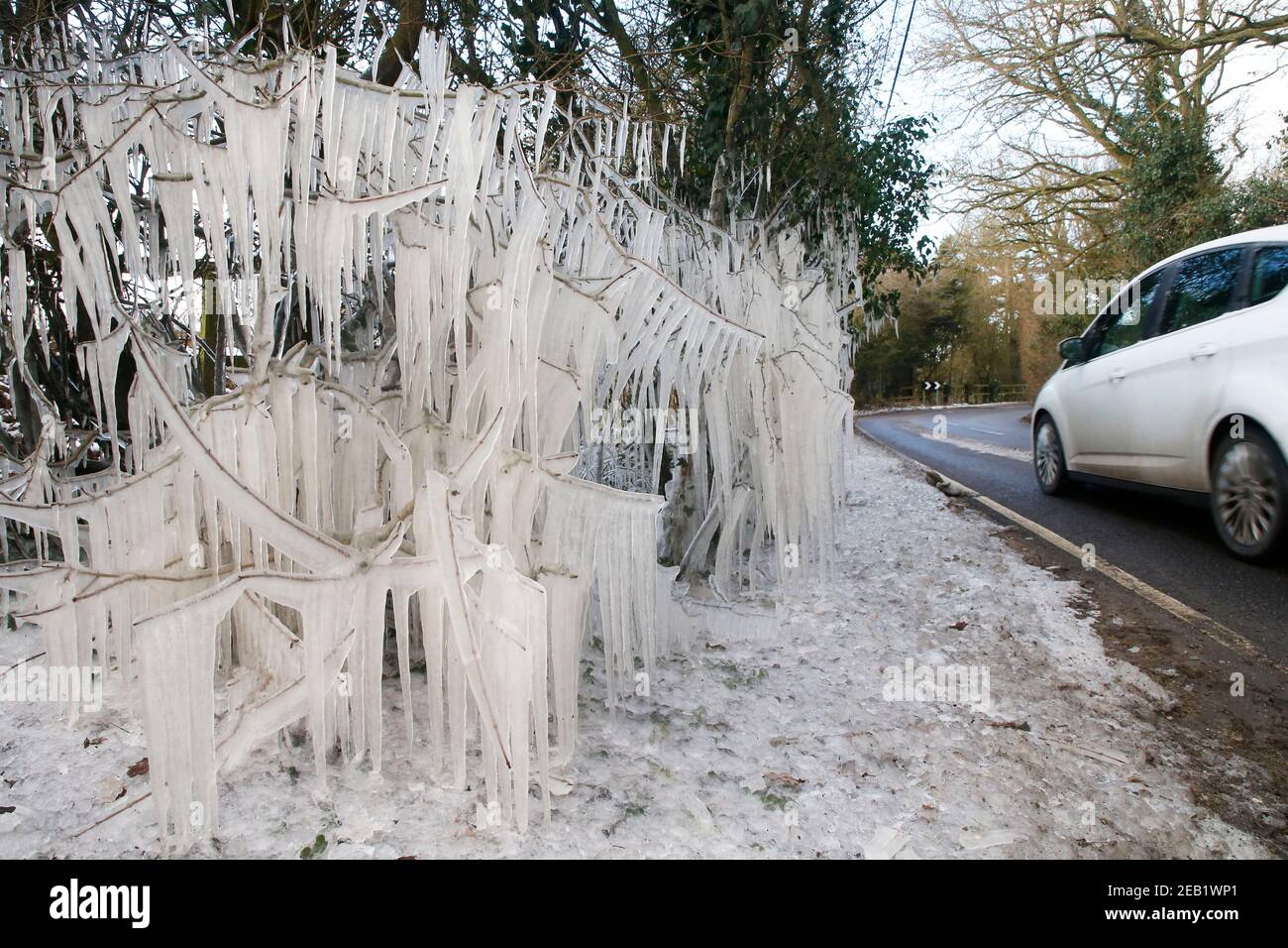 11th February 2021. A mass of icicles have formed during the coldest ...