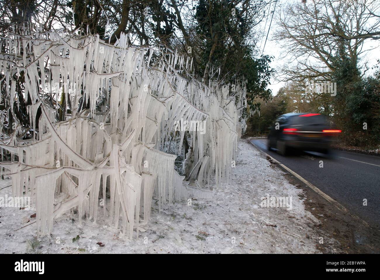 11th February 2021. A mass of icicles have formed during the coldest ...