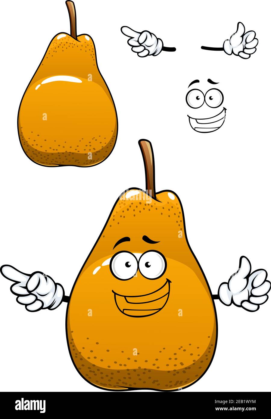 Fresh pear cartoon character depicting juicy bell shaped yellow fruit ...