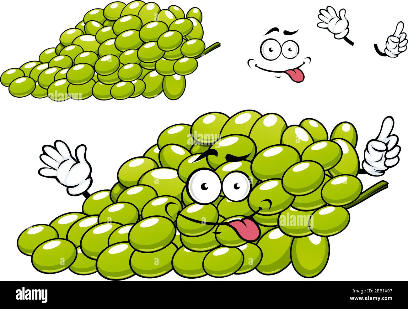 Cartoon bunch of green grape character with shiny oblong seedless ...
