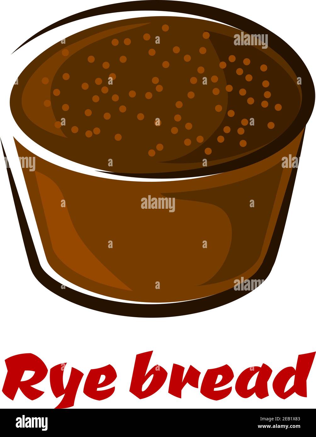 Round loaf of spicy brown rye bread with cumin seeds in cartoon style ...