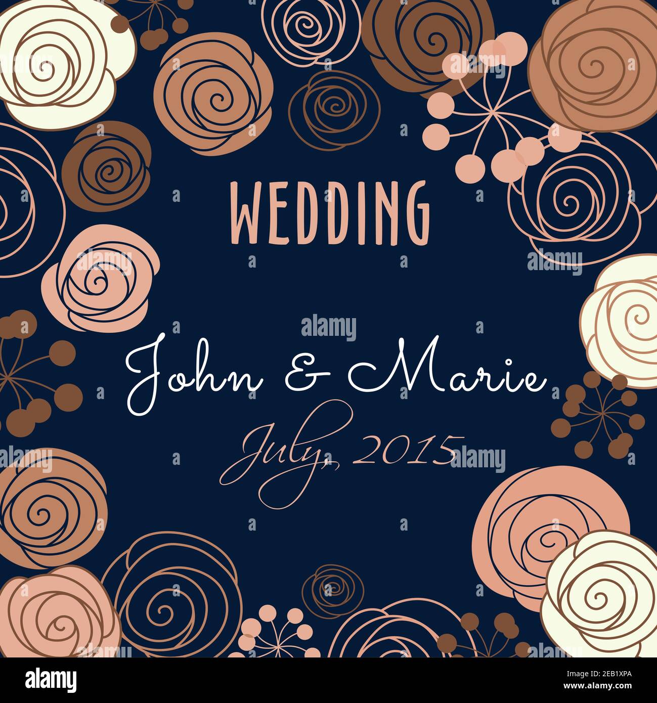 Wedding invitation template with a floral border and central text in ...