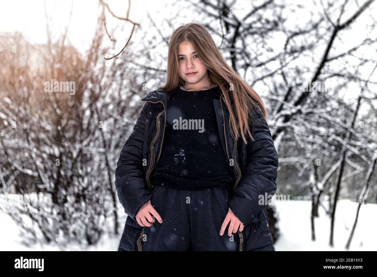 Beautiful sad winter girl portrait. Girl outdoors in winter Stock Photo ...