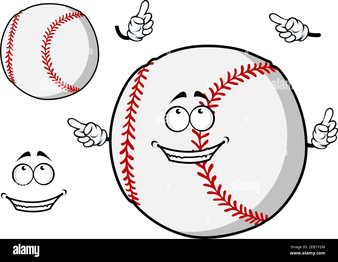Happy cartoon baseball ball with a cute smile pointing its fingers with ...