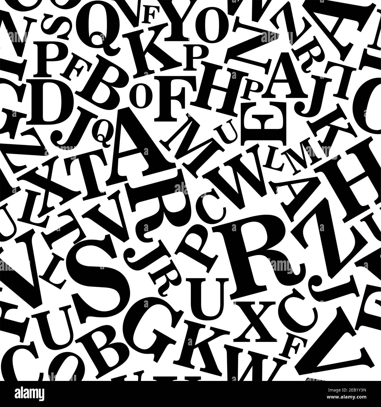 Black alphabet letters seamless pattern on a white background for retro ...