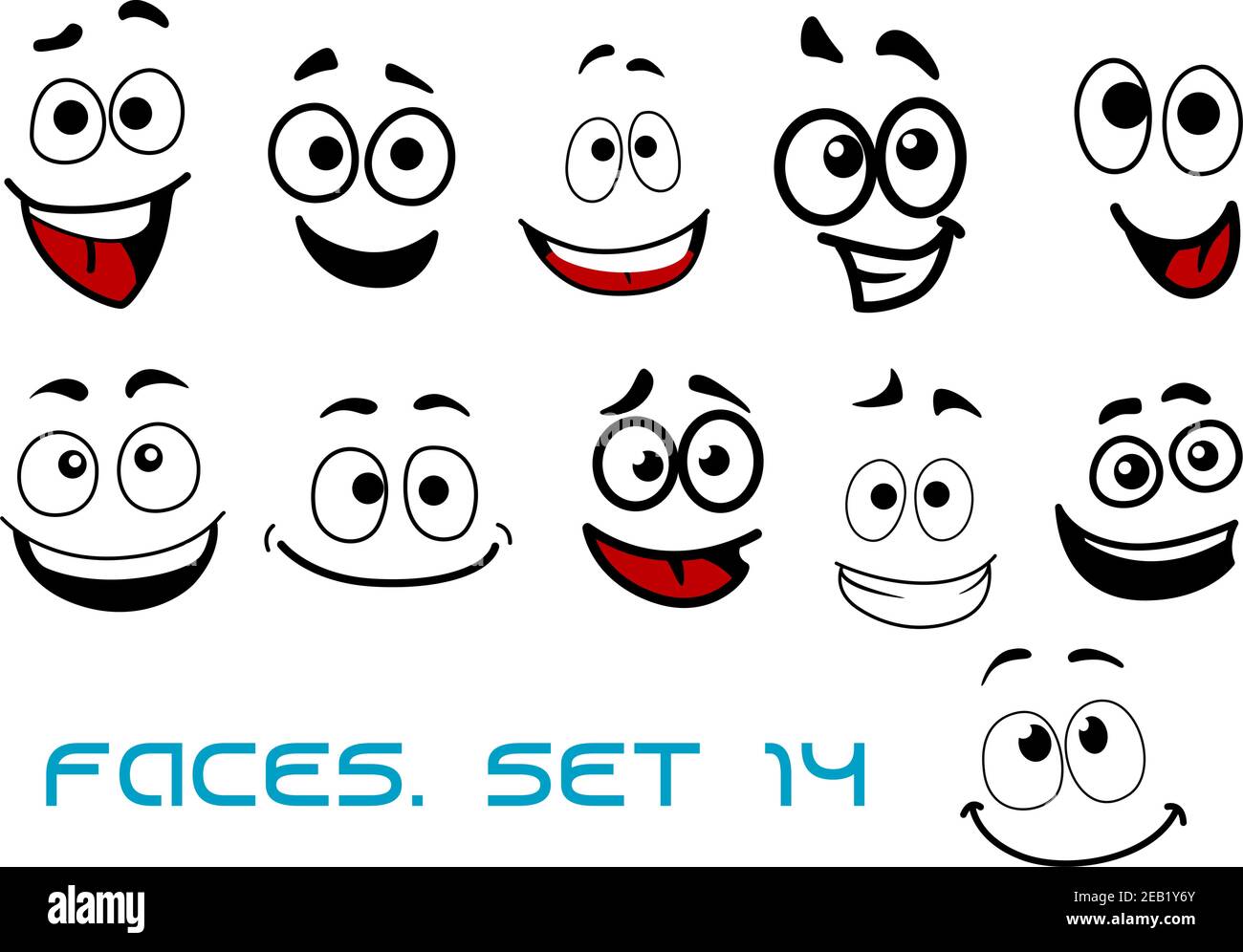Smiling funny faces in cartoon comic style showing happiness, joyful ...