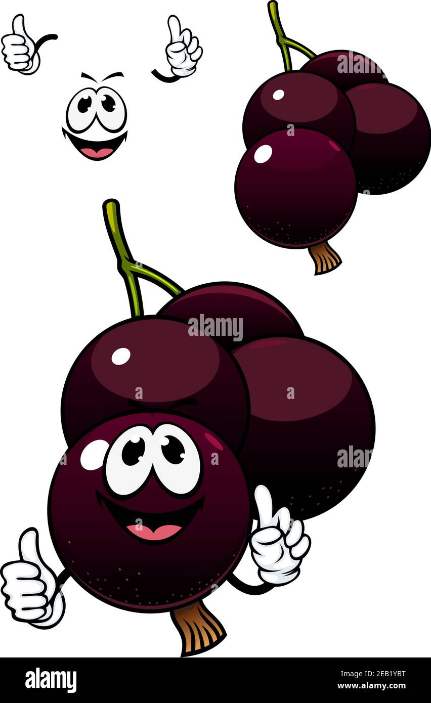 Cute cartoon maroon currant berry fruit character with smiling face and ...