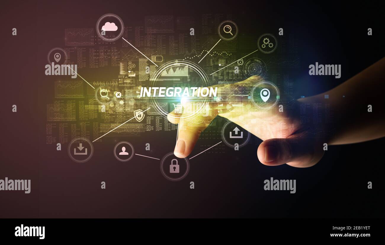 Hand touching INTEGRATION inscription, Cybersecurity concept Stock ...