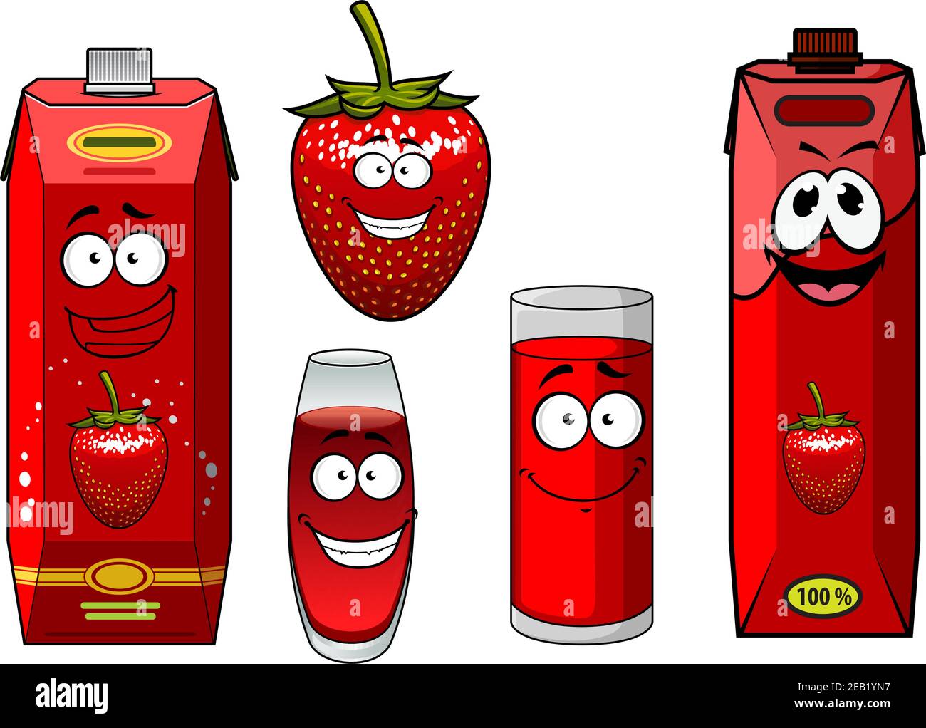 Happy strawberry juice packs cartoon characters showing bright red ...