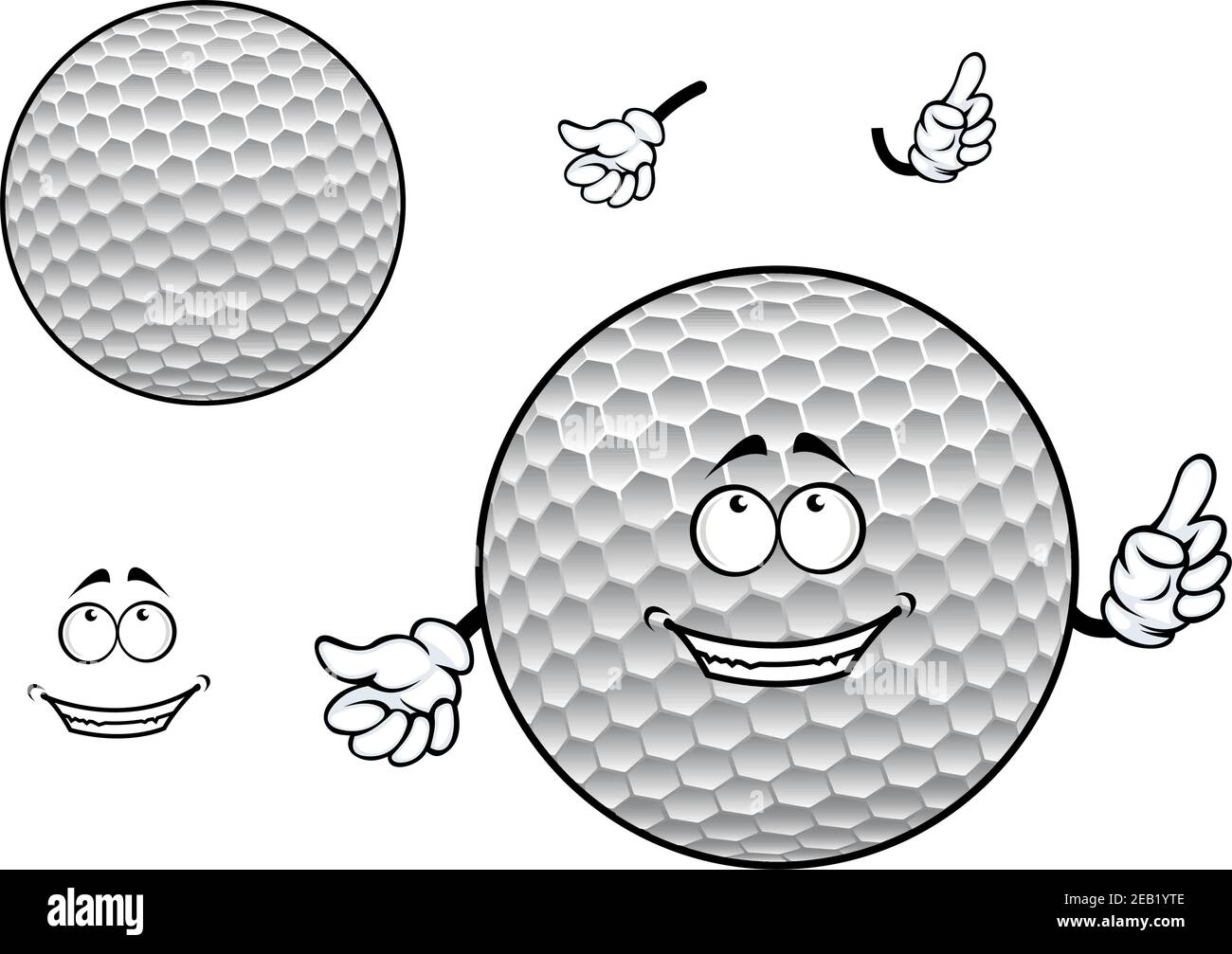 Happy smiling white golf ball cartoon character with symmetric dimpled ...