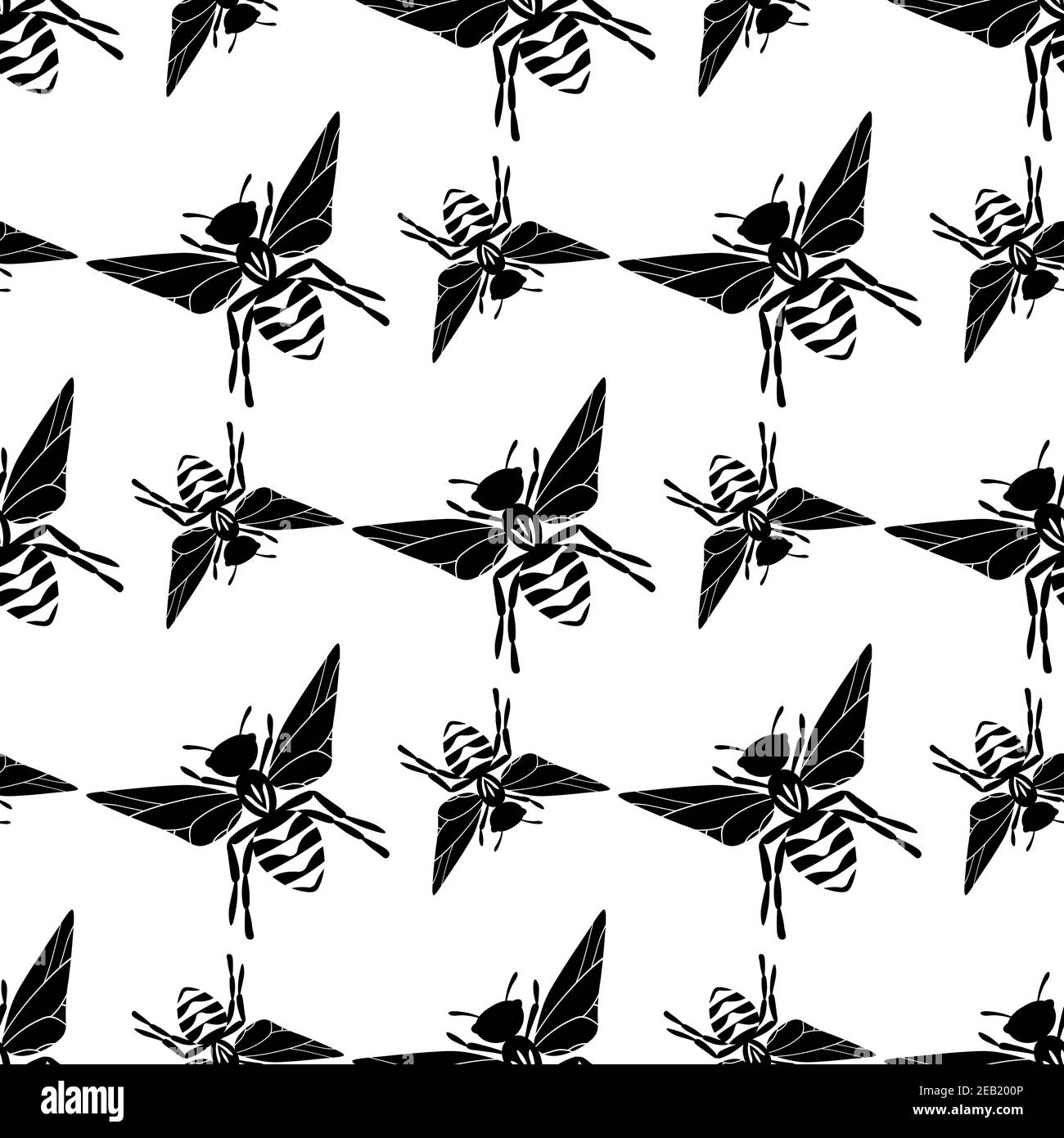Seamless pattern with bees silhouette on white background. Adorable ...