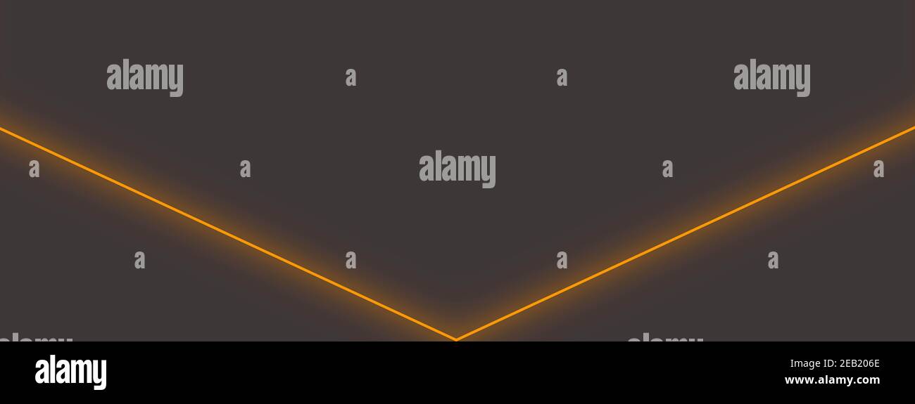 Abstract dark background with orange neon line. Geometric neon light ...