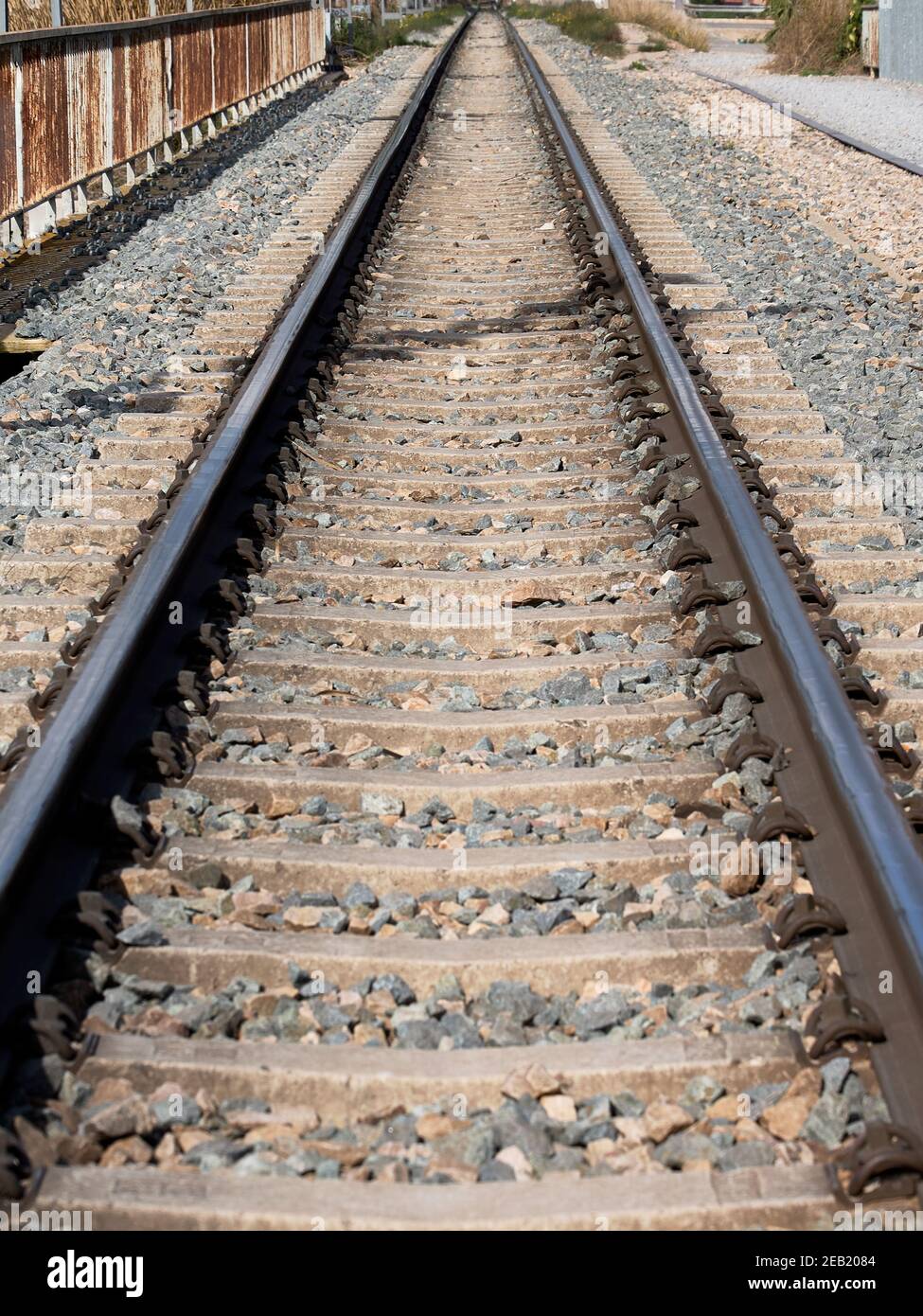 Train tracks to infinity. wood, metal, sunny, stones, nobody, free ...